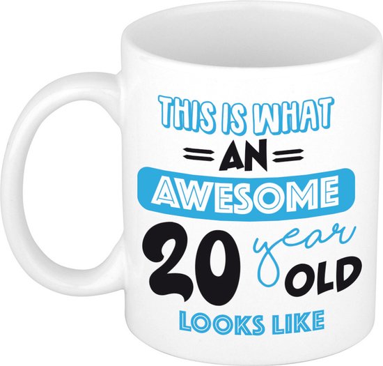 Bellatio Decorations Verjaardag cadeau mok 20 jaar - blauw - grappige tekst - 300 ml -... | bol