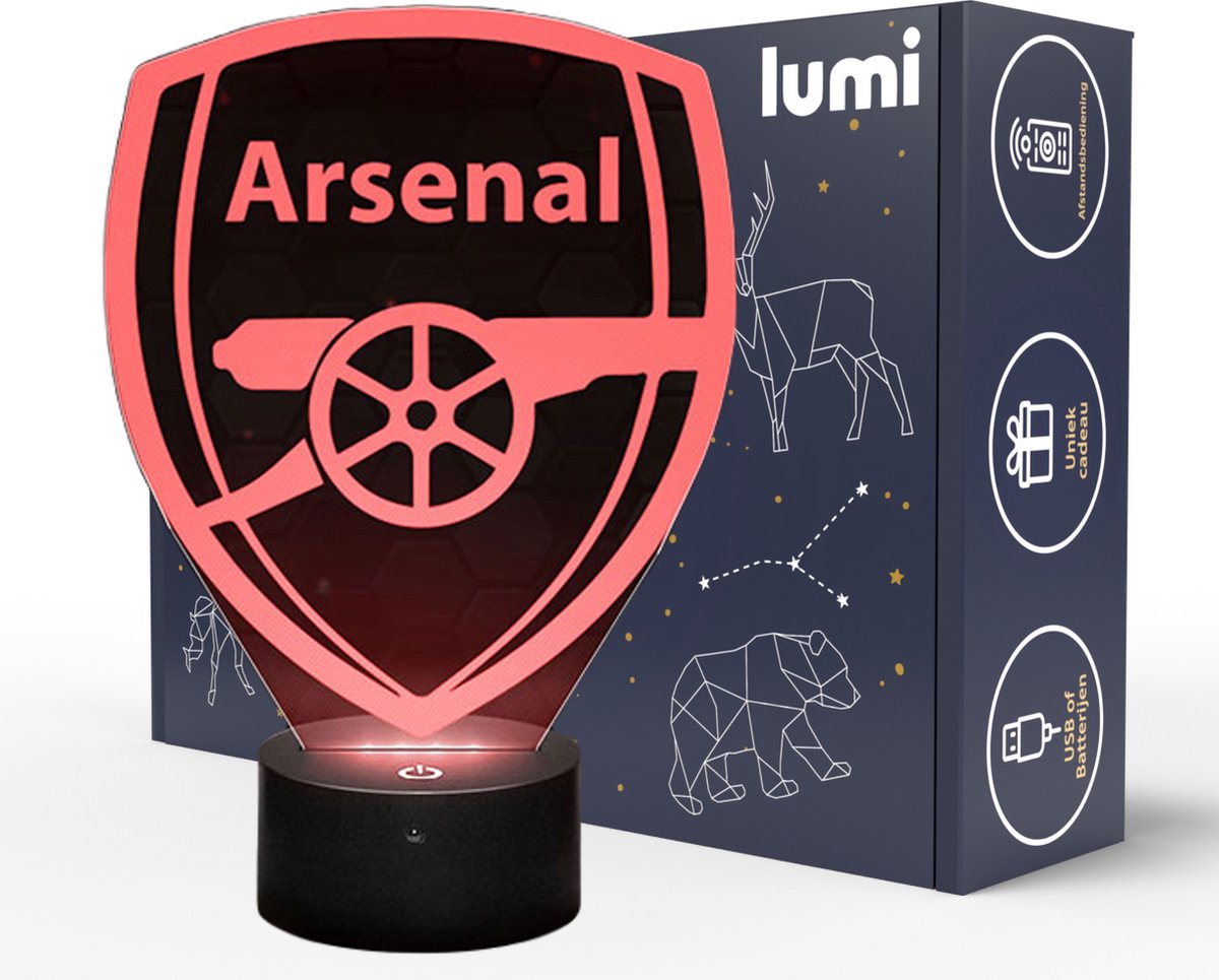 Lumi 3D Nachtlamp - 16 kleuren - Arsenal FC - Voetbal - LED Illusie ...