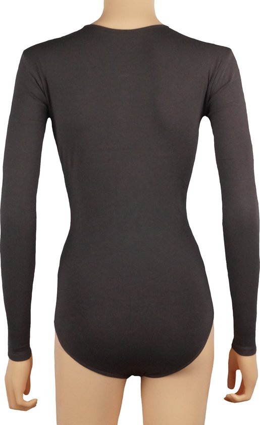 Dames katoenen body met lange mouw Bruin - maat M | bol