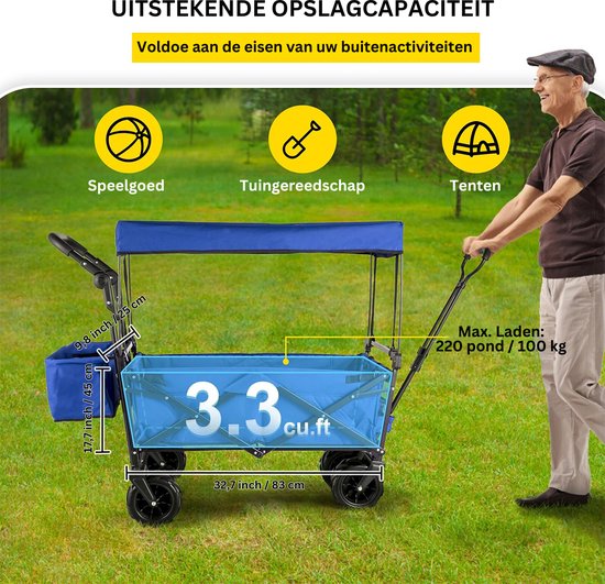 Luxe Grootte Blauwe Bolderkar Opvouwbaar Luchtbanden - Tuinkar Kindervervoer -... | bol