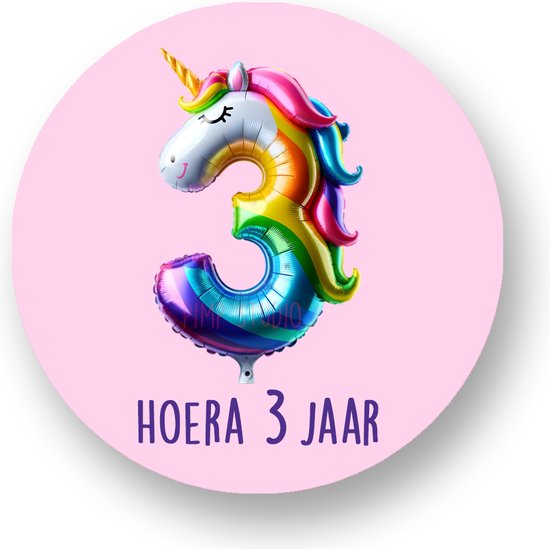 Traktatie Stickers Folieballon Unicorn - 3 jaar -Sluitstickers ...