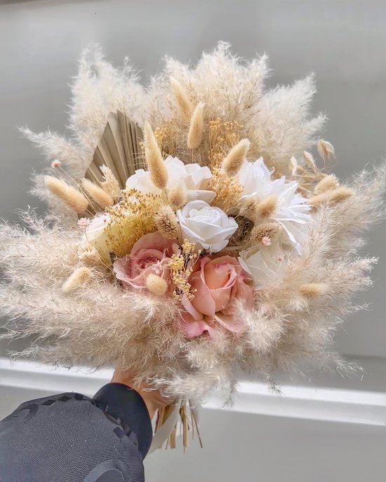 Droogbloemen boeket - boeket beige - boho bruidsboeket - boeket ...