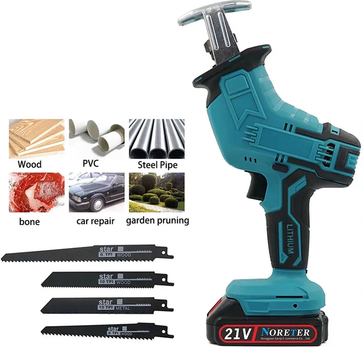 Reciprozaag - Reciprozaag draadloos - Reciprozaag met accu - Incl. 6 ...