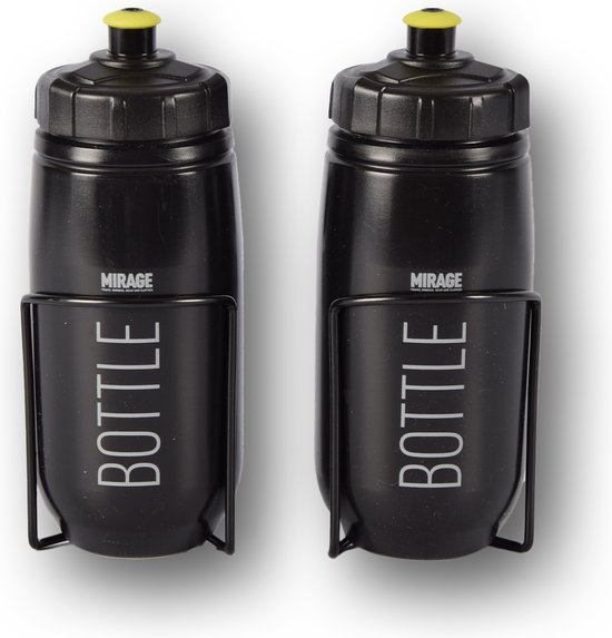 Set van 2 Zwarte Waterflessen met Houder | 600ml elk | Ideaal voor ...