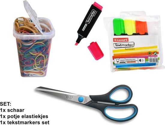 Kortpack - Set: 1 pot elastieken, 1 schaar en 4 fluor stiften (099.0979 ...