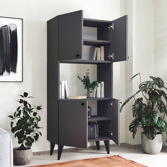 Houten kast Nes 135x60x32 cm zwart en antraciet | bol