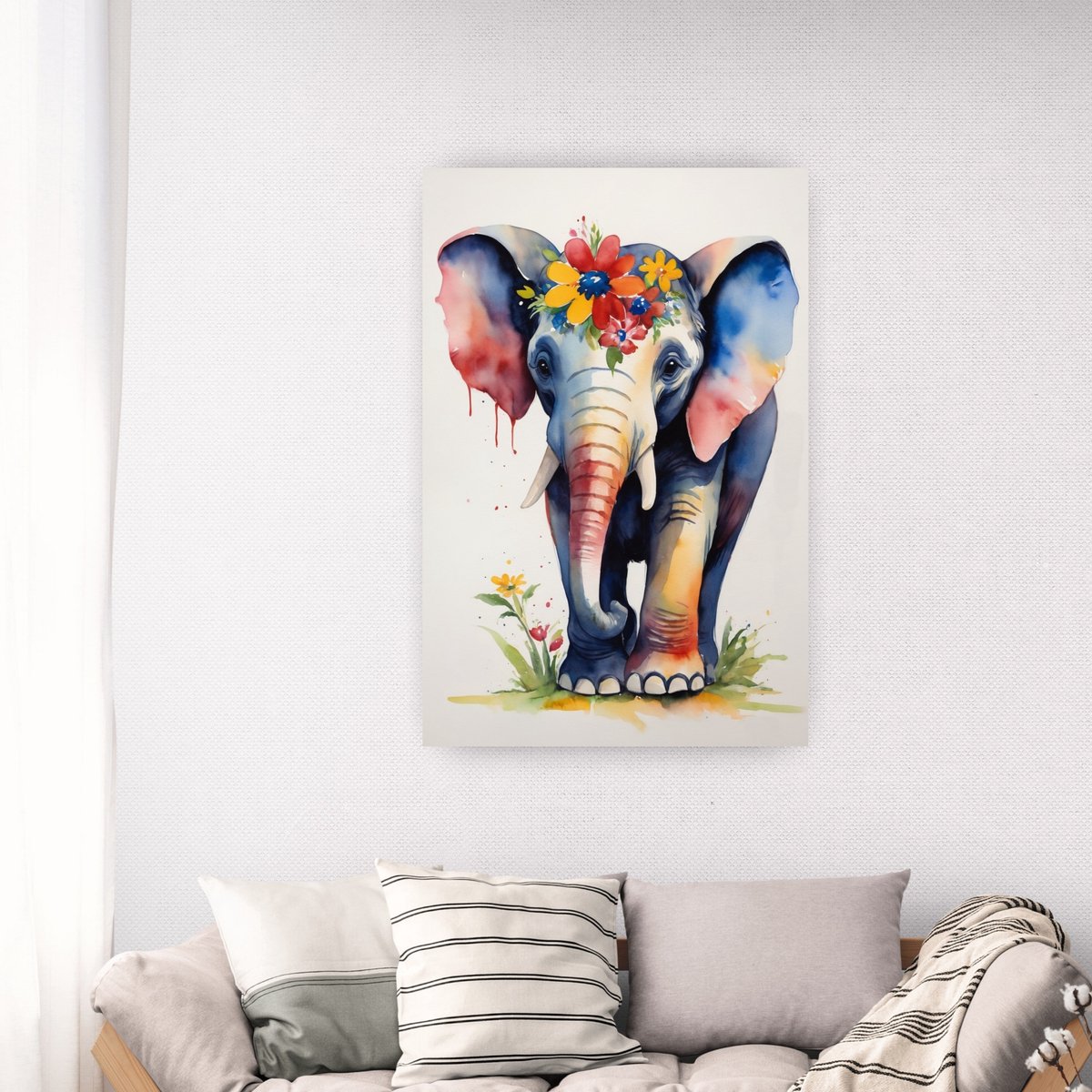 Olifant met bloemen poster - Aquarel poster - Wanddecoratie olifant ...