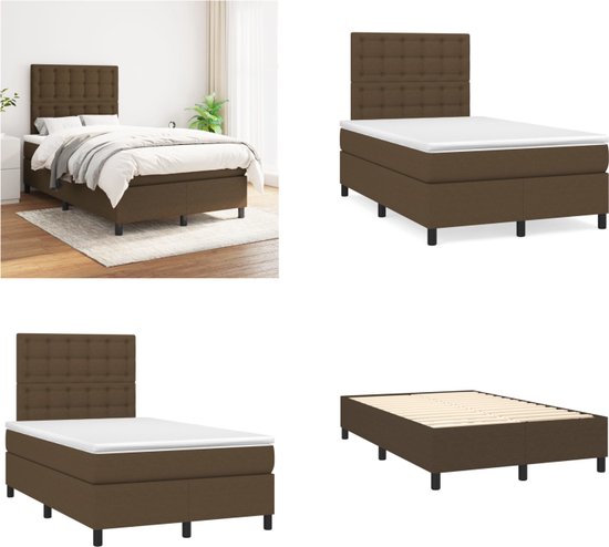 vidaXL Boxspring met matras stof donkerbruin 120x200 cm - Boxspring ...