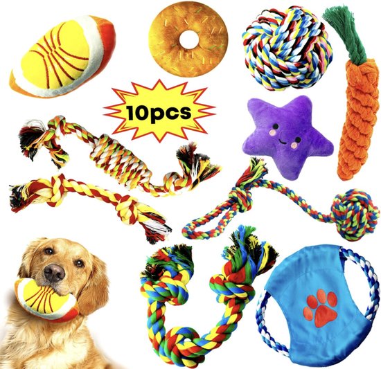 Hondenspeelgoedset voor kleine honden, 10-delig puppyspeelgoed van touw ...