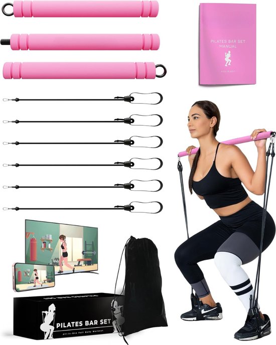 Pilates Bar - Pilatesbar stick - Fitnessbar - 6 weerstandsbanden ...