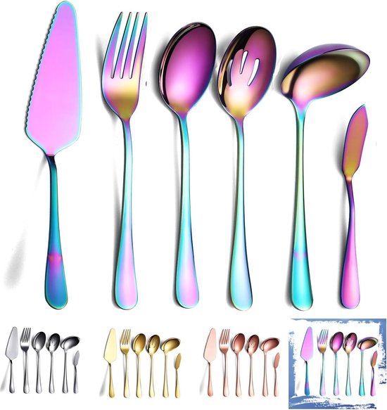 Set van 6 regenboog opscheplepels, set met serveergerei, inclusief ...
