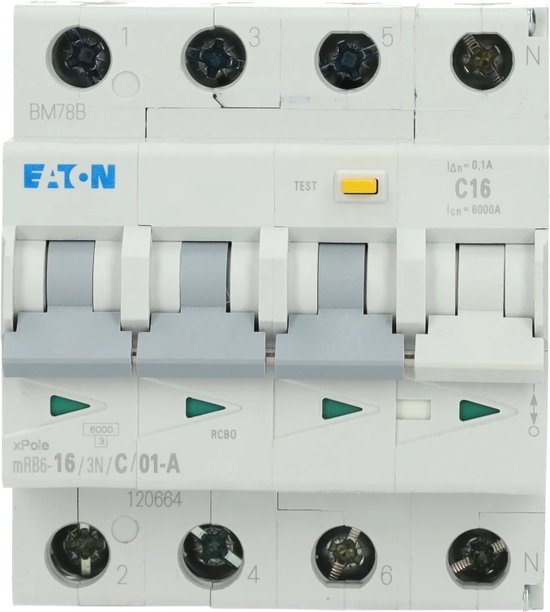 Eaton aardlekautomaat 3-polig+nul 16A C-kar 100mA (170664) | bol