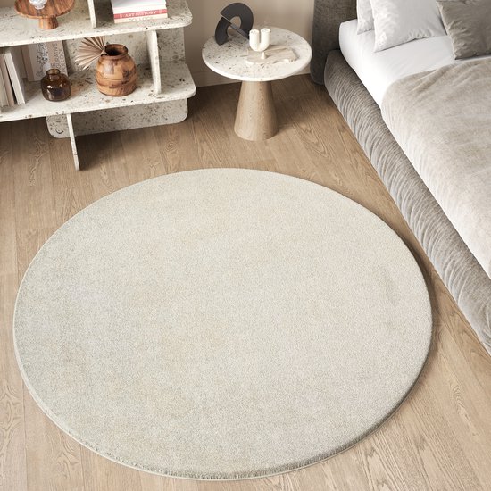 Tapiso Cuddle Rond Vloerkleed Beige Hoogpolig Shaggy Tapijt Maat ...