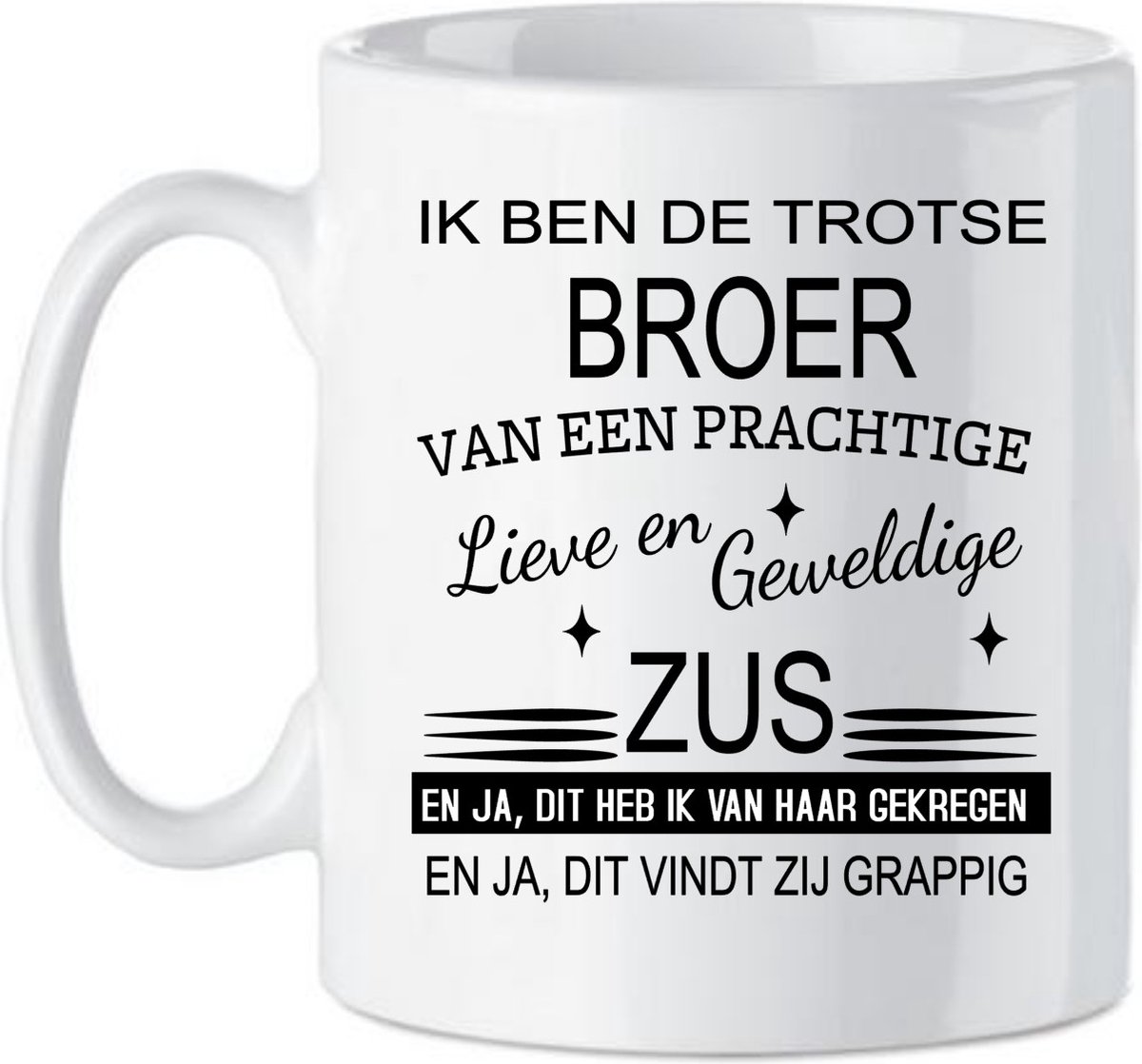 Koffie beker - thee mok , tekst - spreuk - ik ben de trotse broer van een geweldige zus | bol