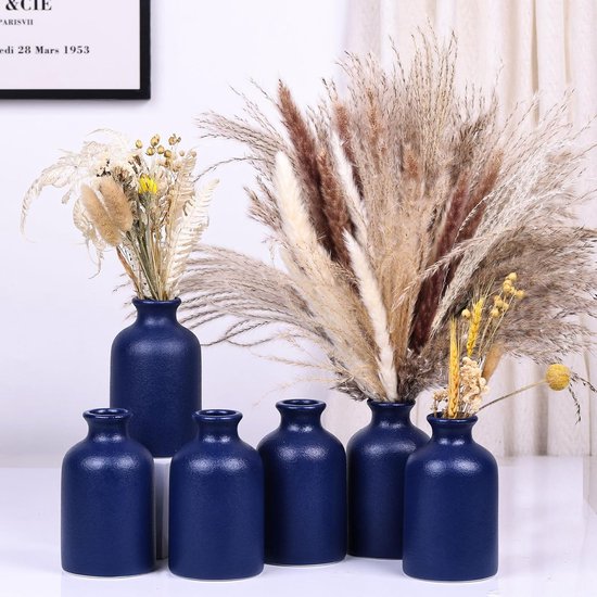 Blauwe keramische Bud vazen set van 6 - waterdichte blauwe kleine vaas ...