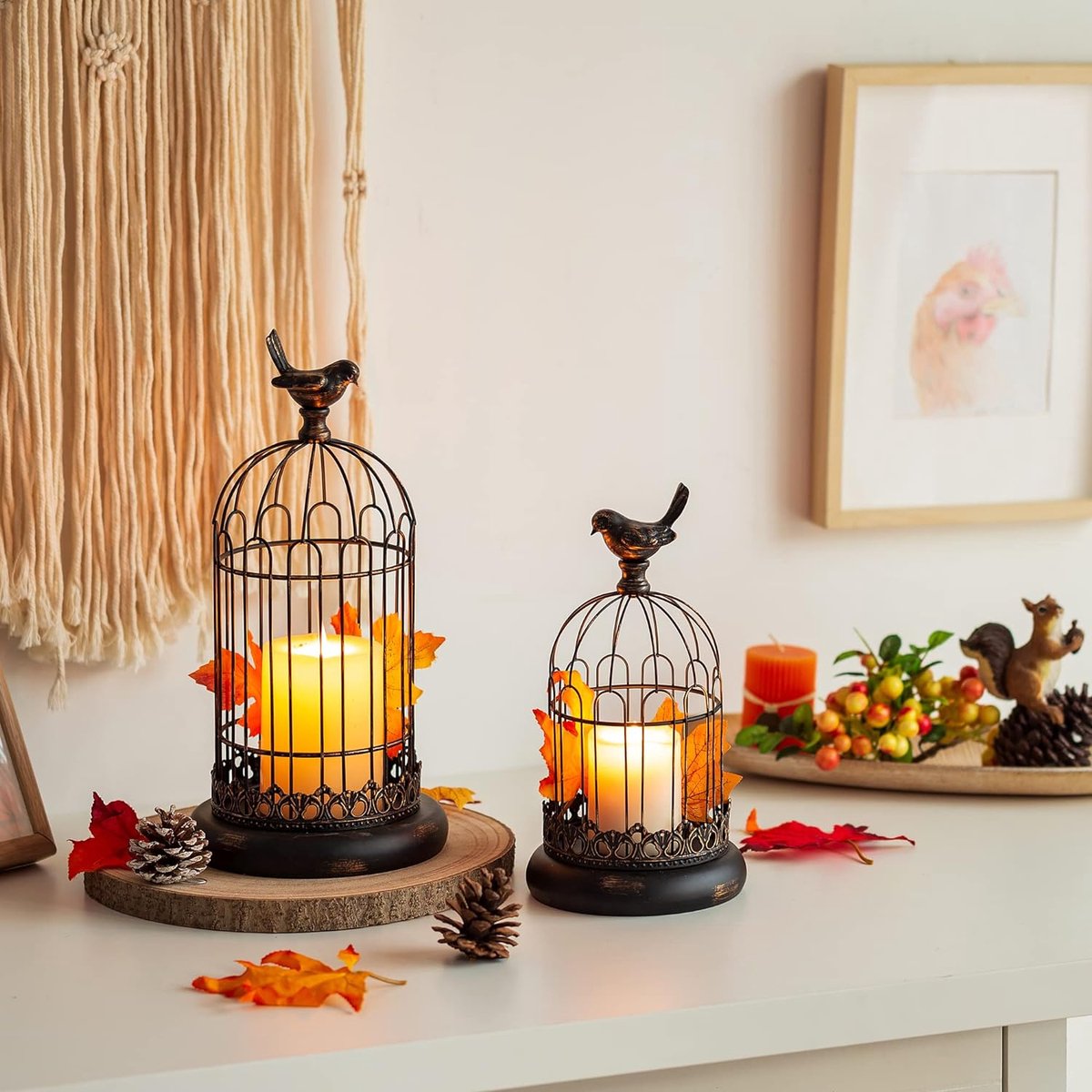 Vogelkooi kaarsenhouder decoratief 27 cm / 37 cm draadkooi lantaarn kaarsenhouder set... | bol