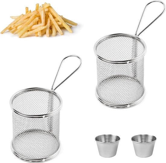 2 stuks frituurmand, kleine serveermandjes voor friet, mini-frietmandje ...