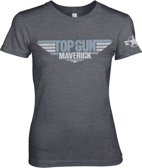 Top Gun Maverick Distressed Logo Girly Tee Damen T-Shirt Dark-Heather-S ...
