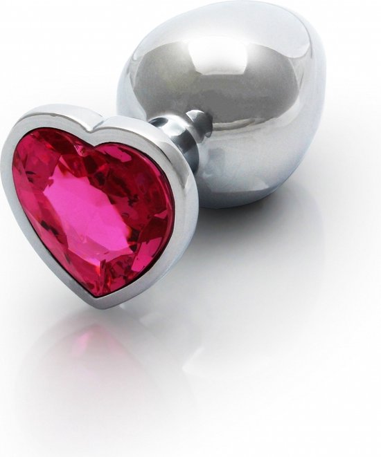 Shots - Ouch! OU800SIL - Heart Gem Butt Plug - Medium - Silver / Rubellite Pink | bol