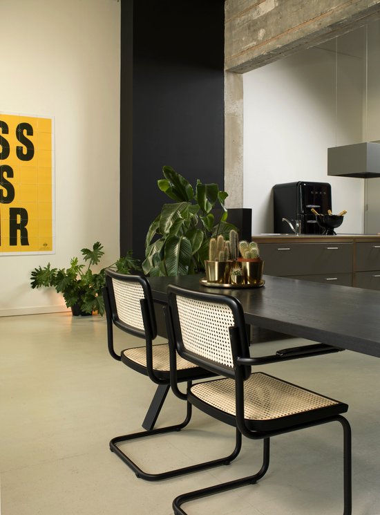 Workliving Bas Eetkamerstoel - Rotan Design Walnoot / Zwart | bol