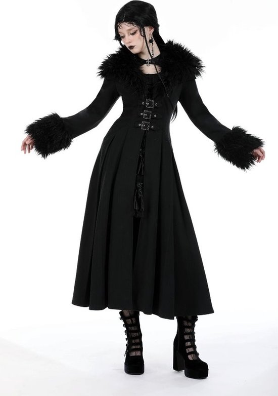 Dark in Love - Gothic fur neck and sleeves woolen maxi Jas - XXL ...