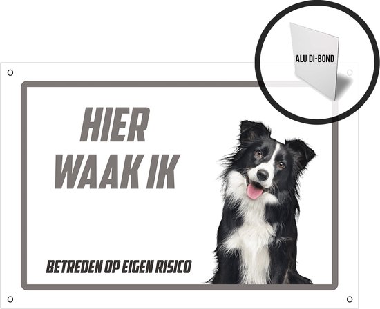 Waakbord/ bord alu di-bond | "Hier waak ik" | 30 x 20 cm | Bordercollie ...