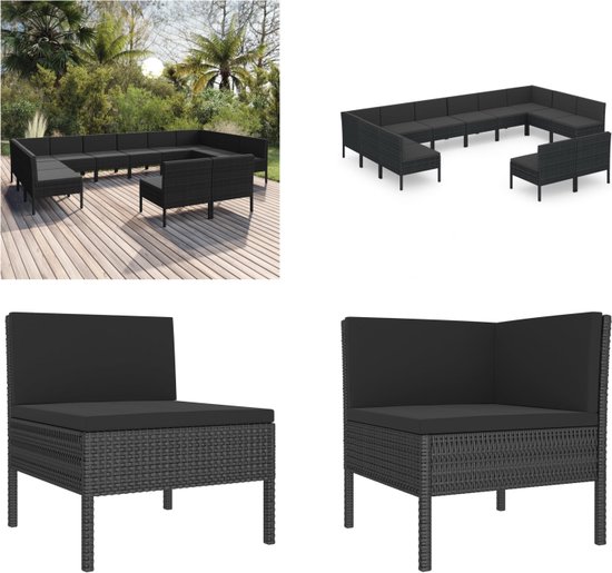 vidaXL 12-delige Loungeset met kussens poly rattan zwart - Loungeset ...