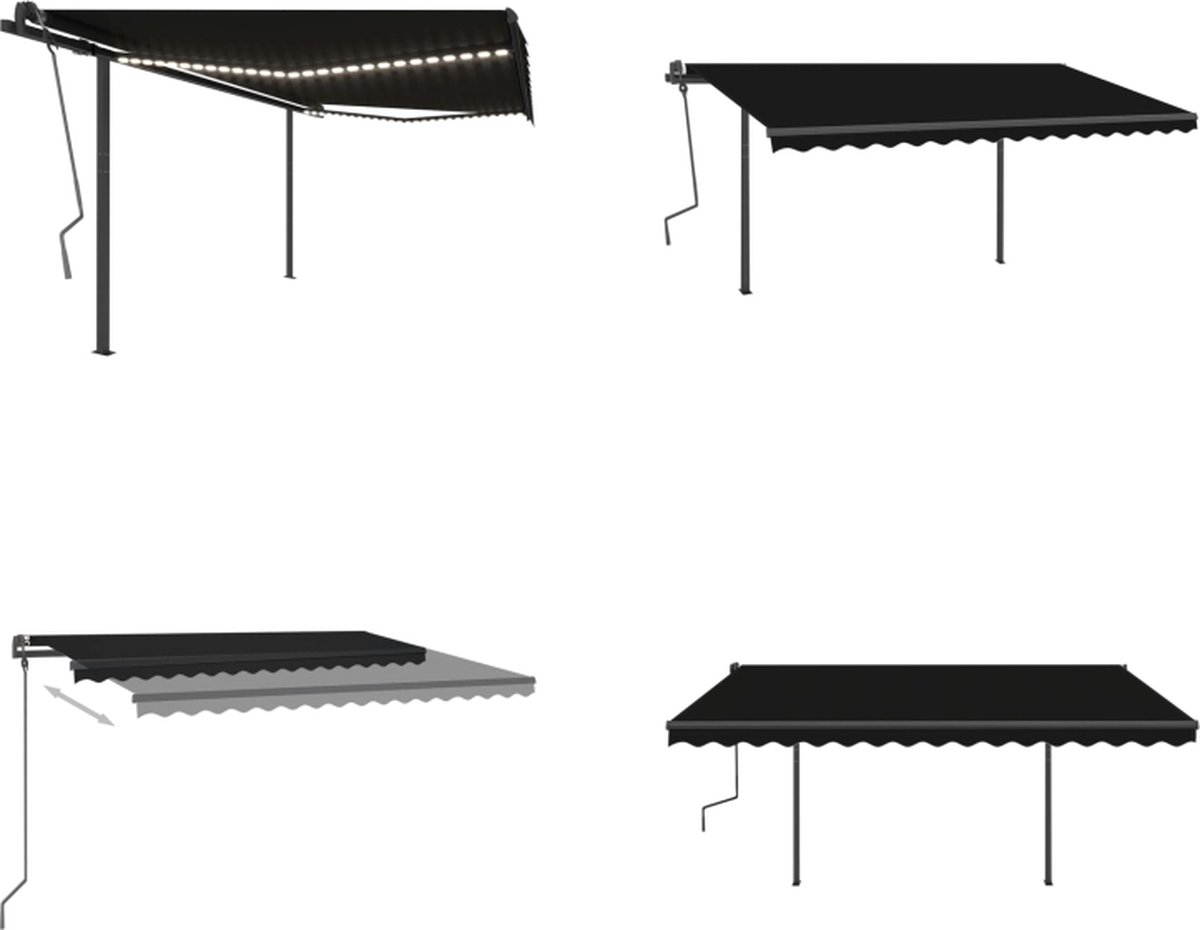 vidaXL Luifel automatisch met LED en windsensor 4x3-5 m antraciet ...