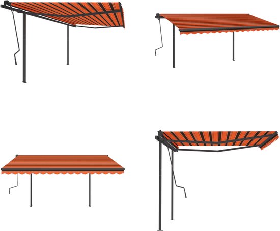 vidaXL Luifel automatisch uittrekbaar met palen 4-5x3-5 m oranje bruin ...