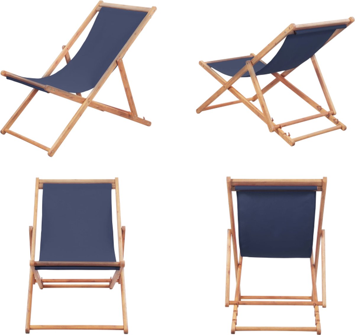 vidaXL Strandstoel inklapbaar stof en houten frame blauw - Strandstoel ...