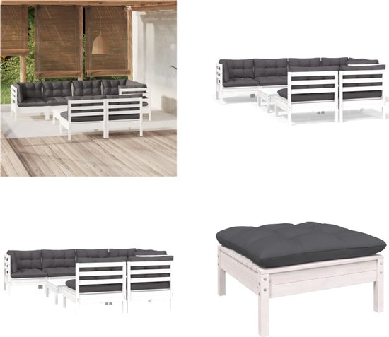 vidaXL 8-delige Loungeset met kussens massief grenenhout wit ...