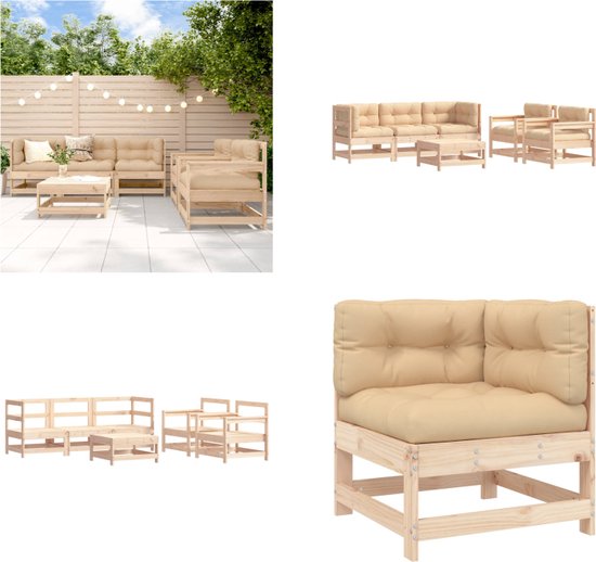 vidaXL 6-delige Loungeset met kussens massief hout - Loungeset ...