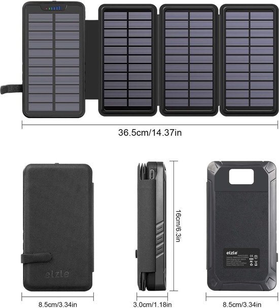 Multifunctionele Solar Power Bank 26800mAh - Noodpakket - Draadloos Opladen - Zaklamp... | bol