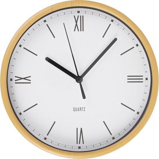Stijvolle Klok CABIN - Ø 19,5 cm - Bruin / Wit - Houtlook kleur ...