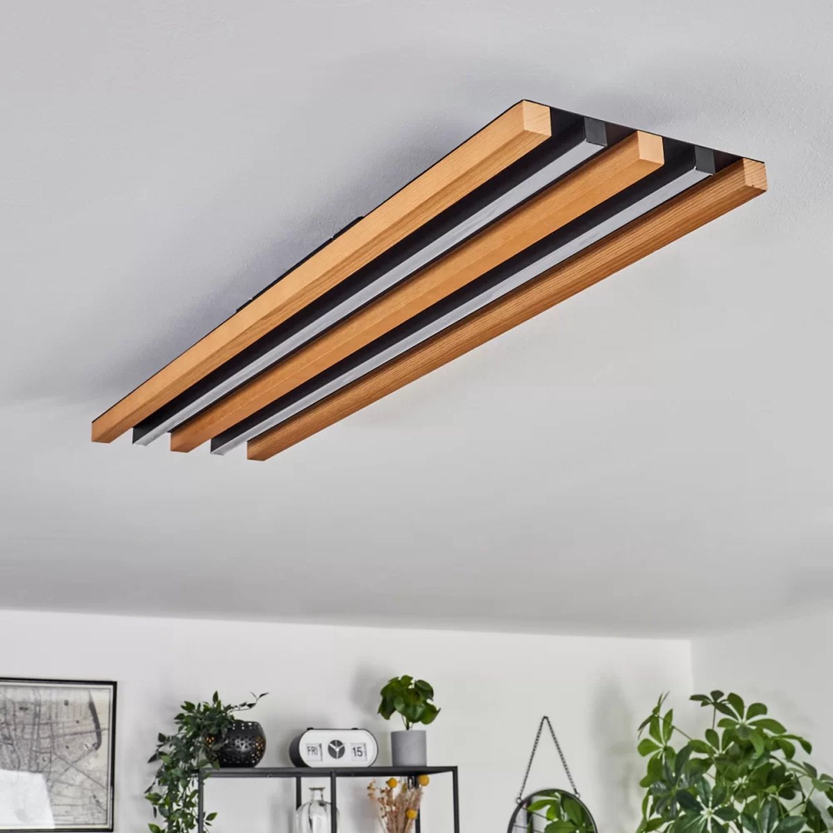 Led-plafondlamp, dimbare plafondlamp van metaal/hout/kunststof in zwart ...