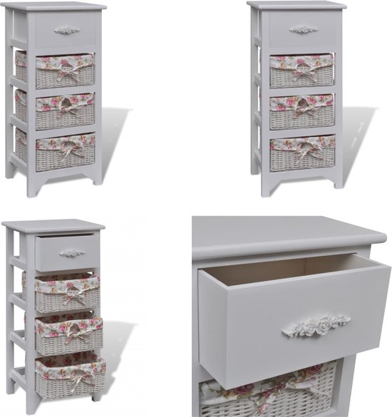 vidaXL Kast met 1 lade en 3 manden paulowniahout wit - Kast - Kasten ...