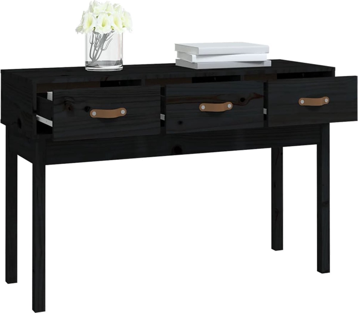 vidaXL Wandtafel 114x40x75 cm massief grenenhout zwart - Wandtafel ...