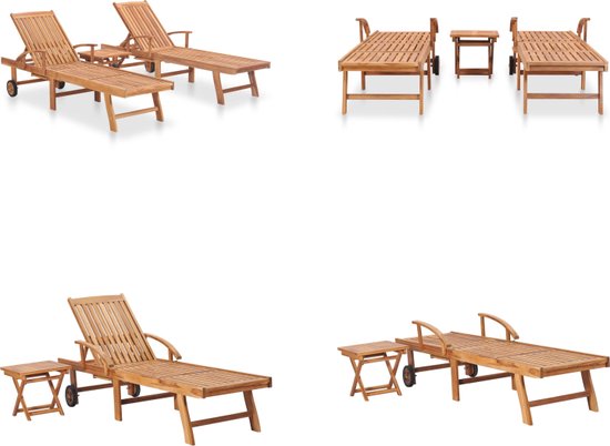 vidaXL Ligbedden 2 st met tafel massief teakhout - Ligbed Met Tafel ...