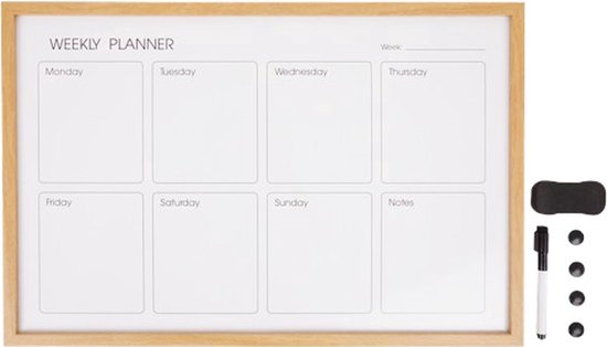 Magnetisch Memobord/Whiteboard met vakken - Weekplanner - Licht Bruin ...