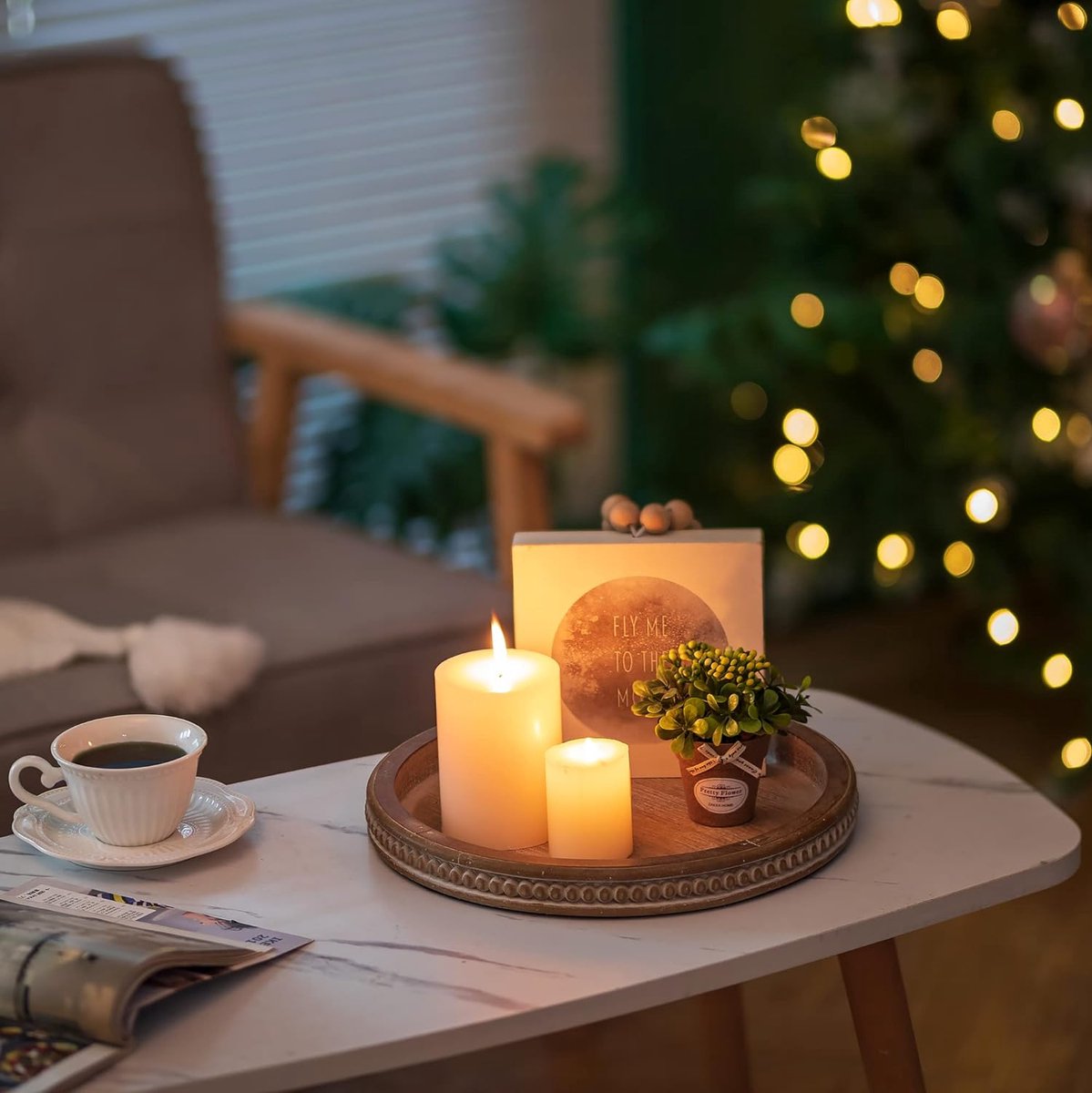 Houten decoratief dienblad rond: bruin kraalblad voor salontafel rustieke houten... | bol