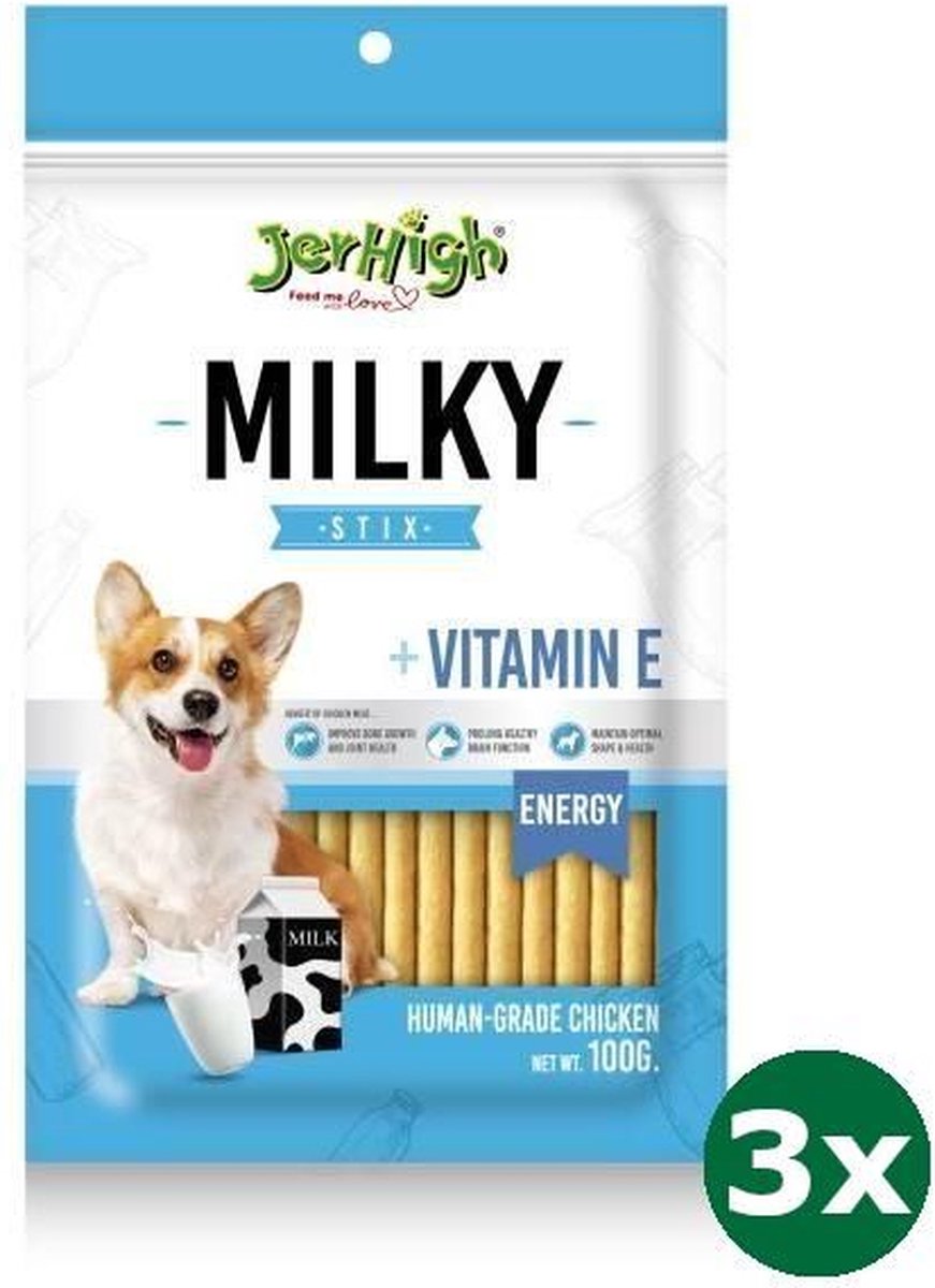 3x100 gr Jerhigh milky stix met kip en vitamine e hondensnack | bol