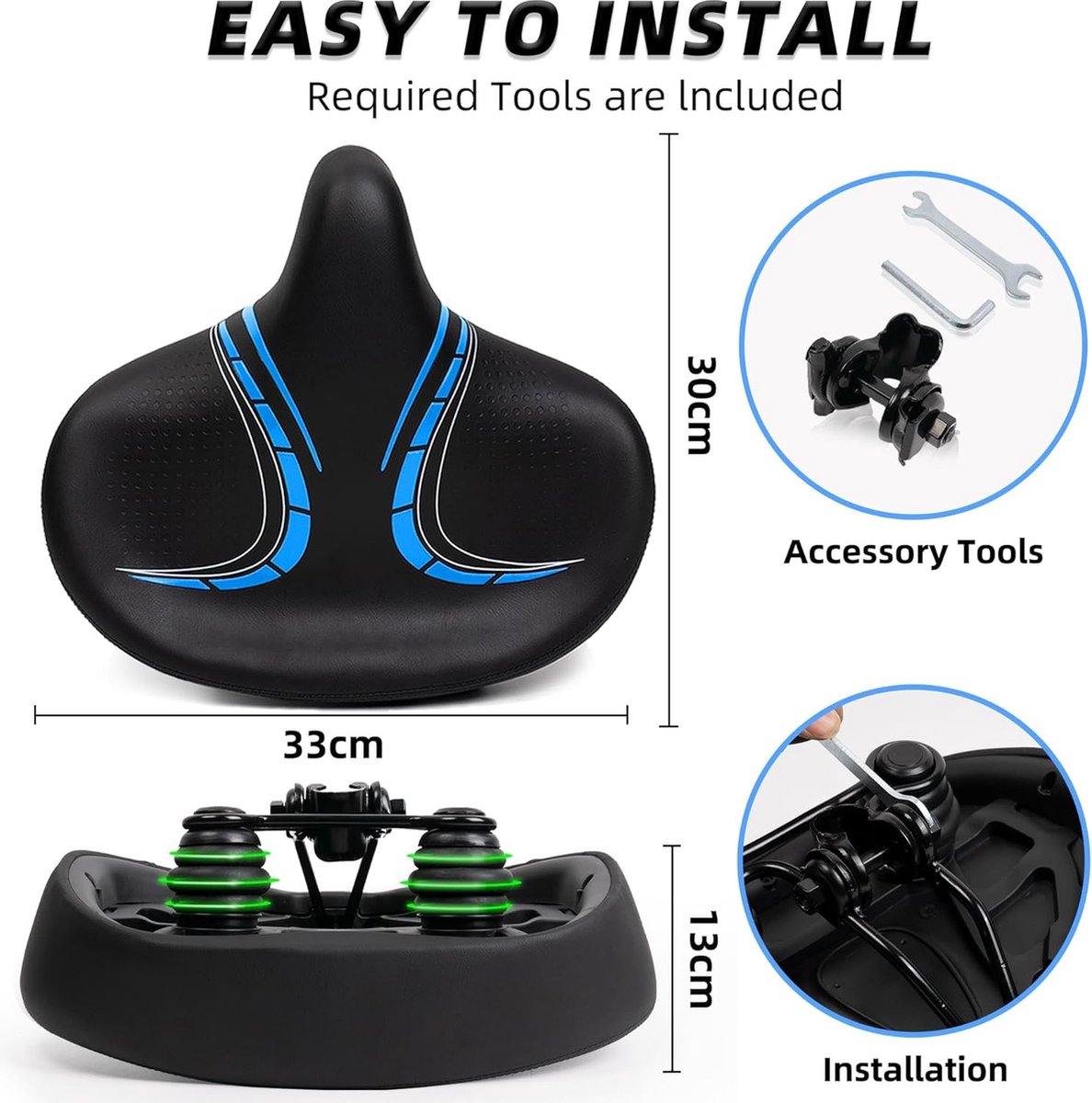 Extra groot fietszadel voor dames en heren, comfortabel, zacht, extra ...