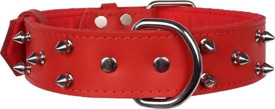 Rode, Leren Halsband met Spikes, Hondenhalsband 40mm/57cm | bol