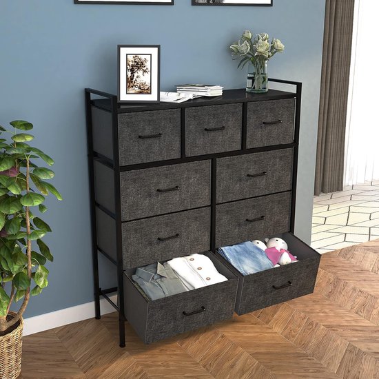 Commode, kast, opbergkast, 9 laden van stof met handgrepen ...
