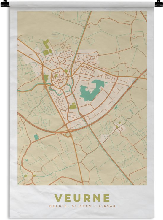 Wandkleed - Wanddoek - Stadskaart - Kaart - Plattegrond - Vintage ...
