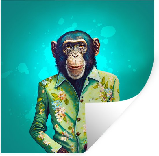 Muurstickers - Sticker Folie - Aap - Blouse - Bloemen - Groen - Portret - 30x30 cm -... | bol