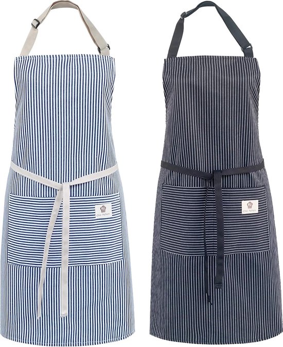 2 stuks verstelbare katoenen schort, kookschort, keukenschort, schorten ...