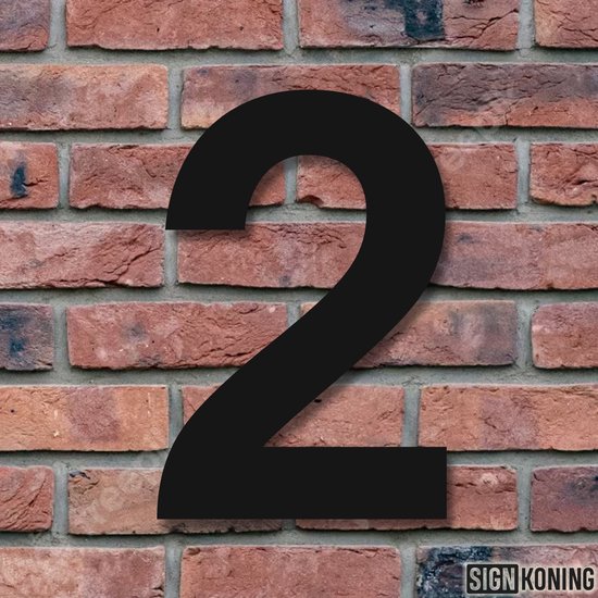 SignKoning – Mat zwart huisnummer 20 cm hoog – Nummer 2 – Standaard ...