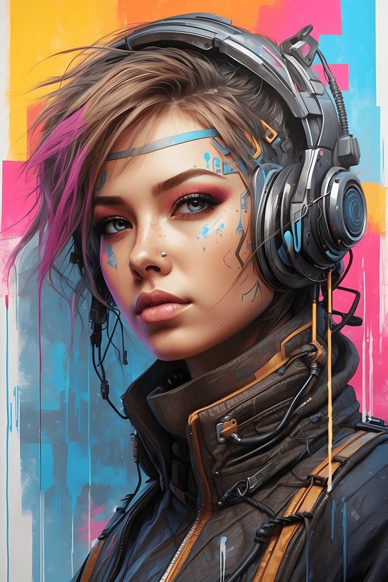 Cyber Chick Poster | Gamer Poster | Gamechick Poster | Abstracte Kunst ...