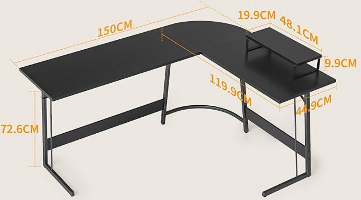 Gaming tafel hoekbureau 150 x 120 cm, bureau L-vorm voor kantoor, pc ...